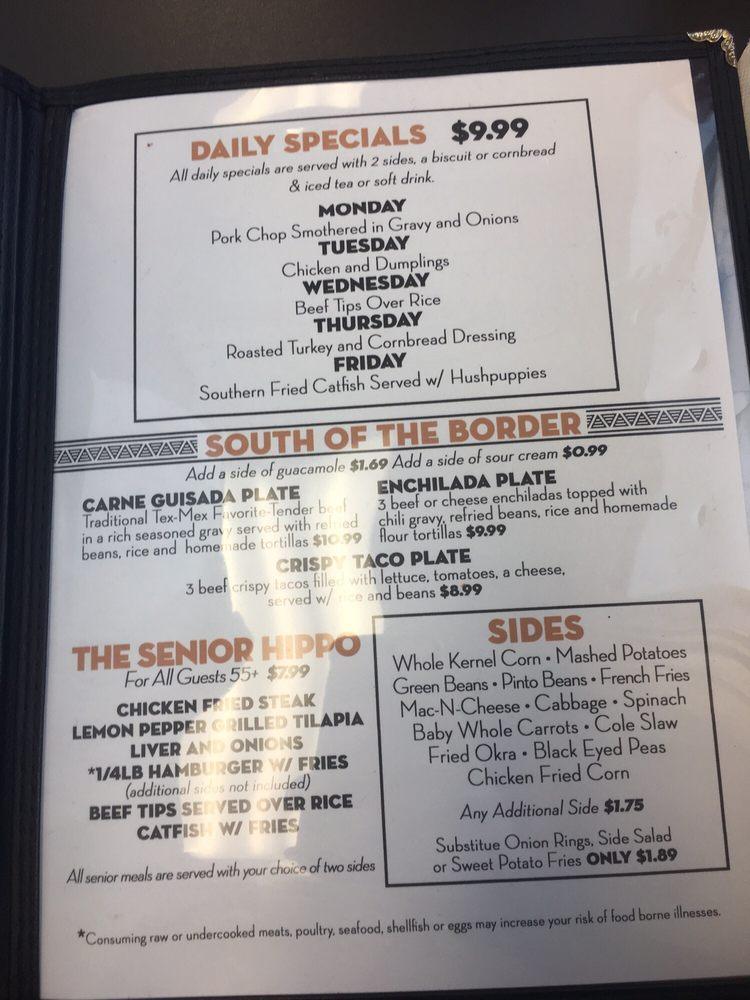 Menu at Hippo Café restaurant, Hutto