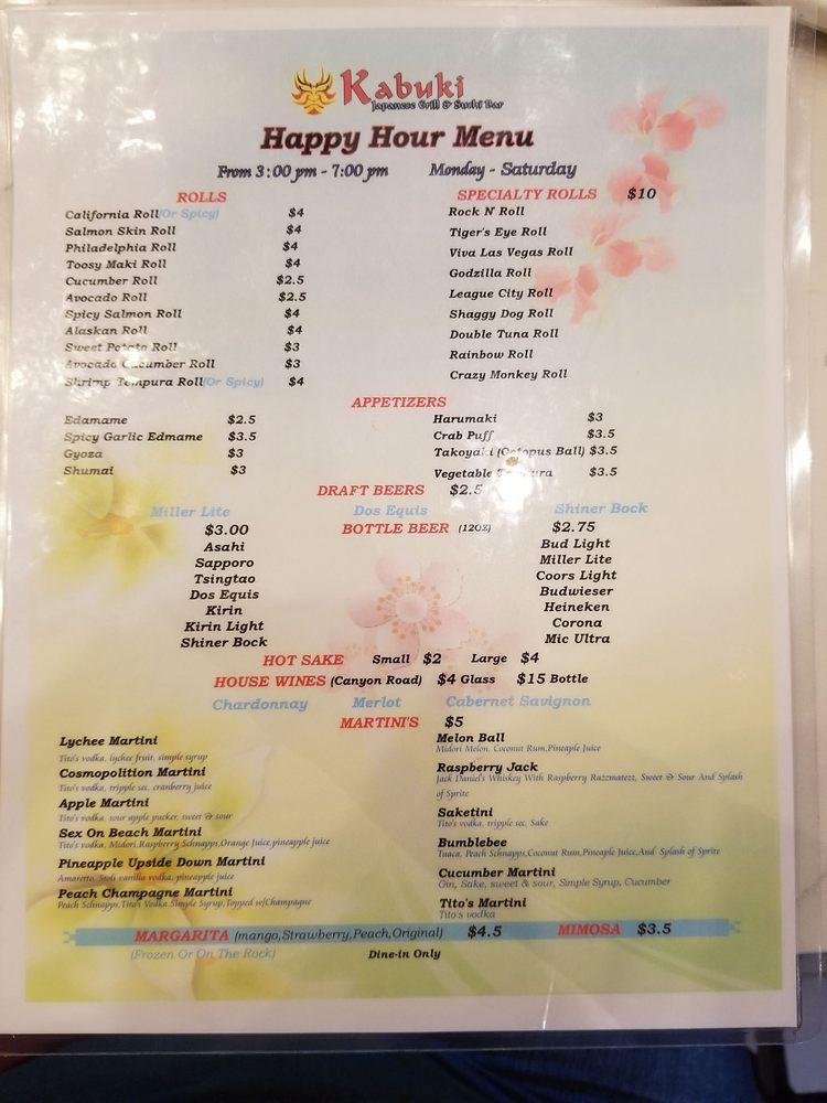 Menu at Kabuki restaurant, League City