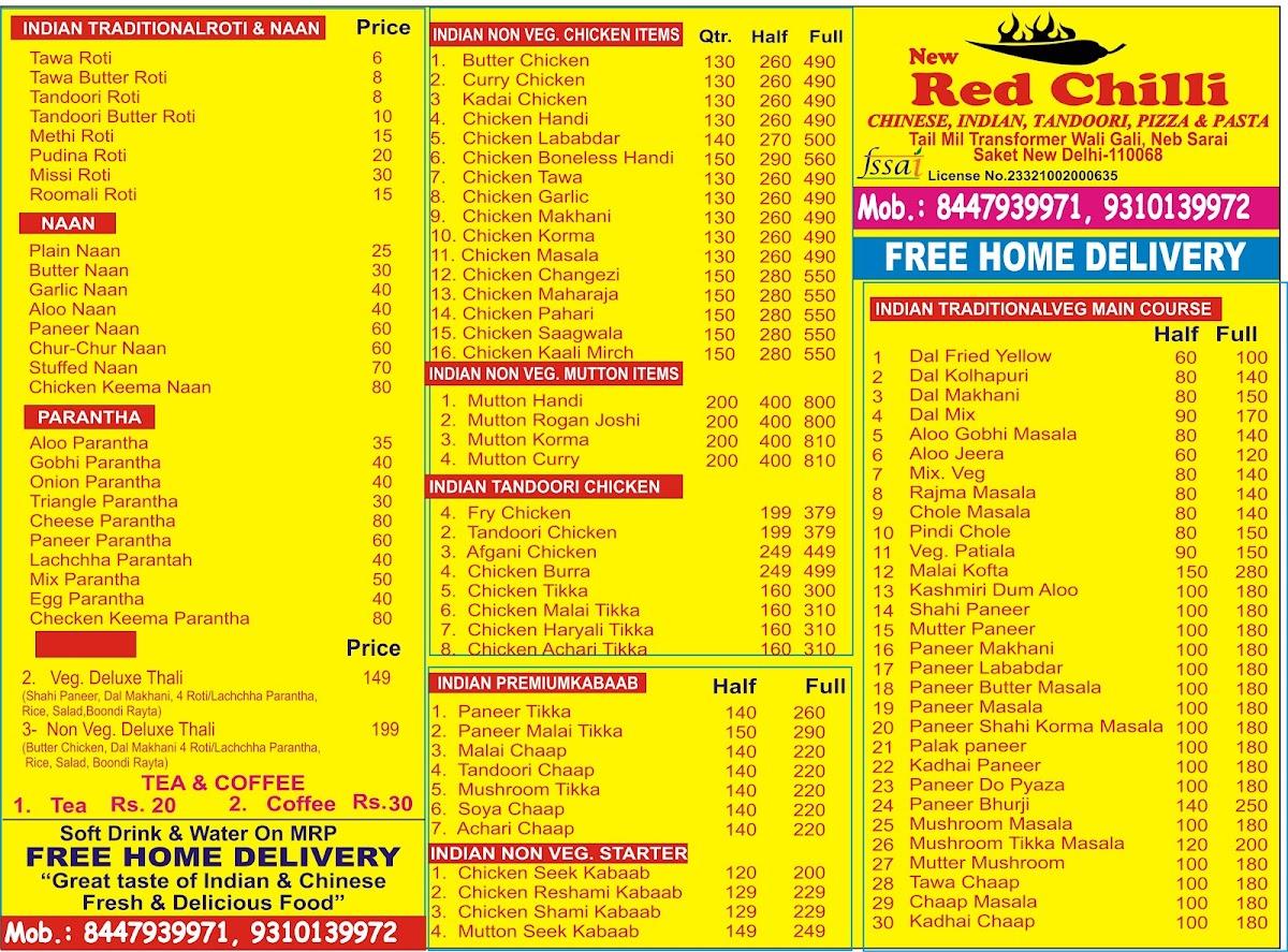 Menu at New Red Chilli, New Delhi