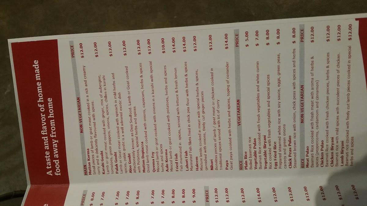 Menu at Sultan's Restaurant, Fawkner