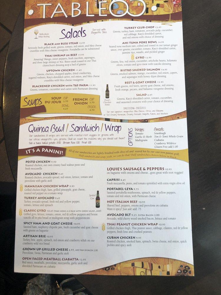 Menu at Table 65 Bistro and Gelato Cafe, New Richmond