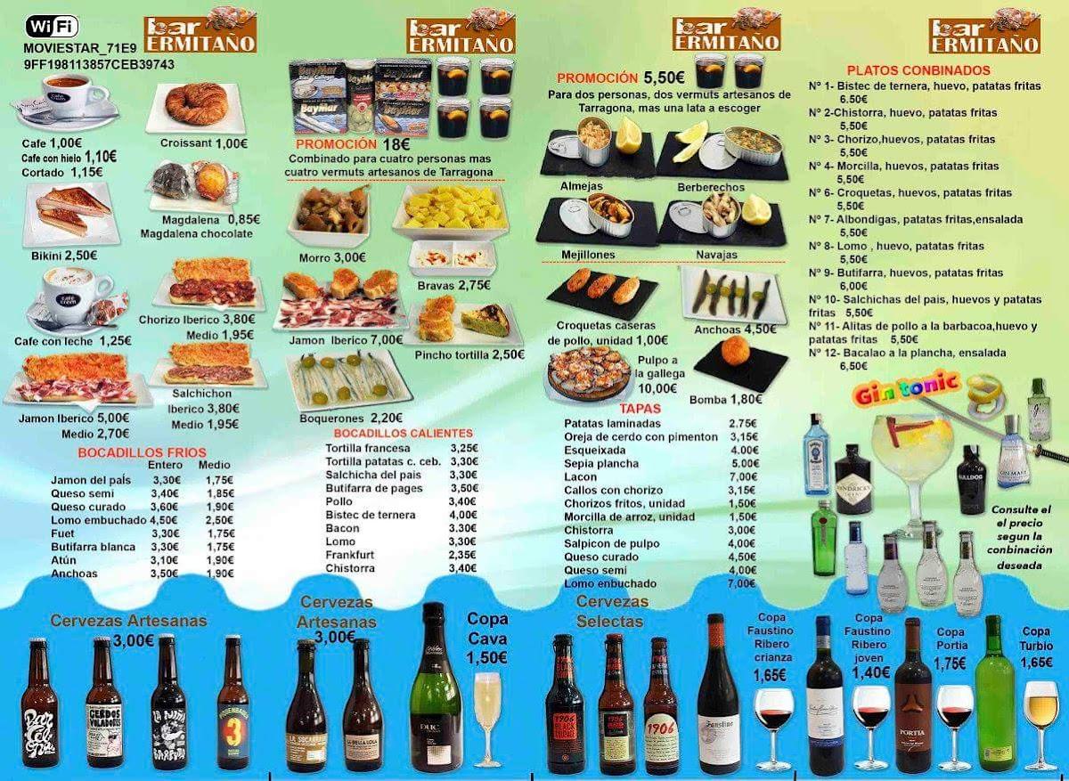 Menu at Bar Ermitaño, Barcelona