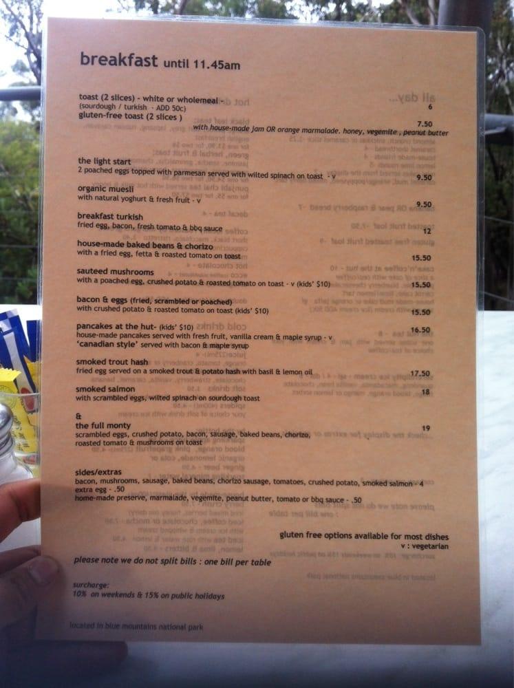 Menu at Conservation Hut Cafe (Under New Management), Wentworth Falls