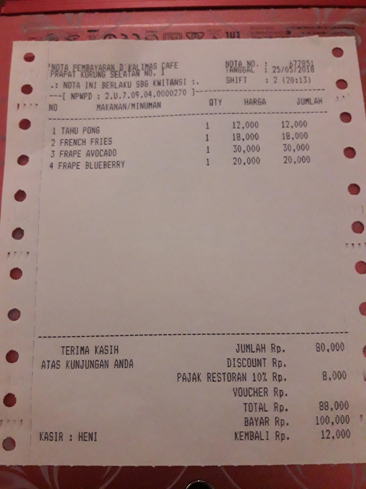 Carta del café D'Kalimas Coffe, Surabaya