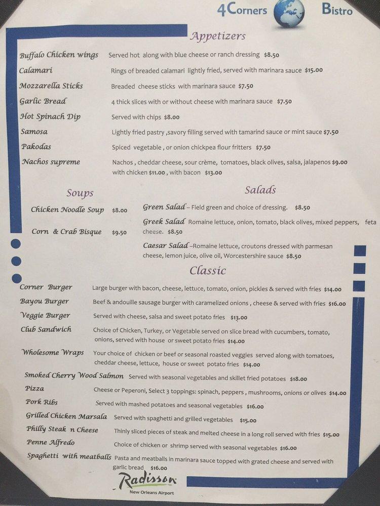 Menu at Four Corners restaurant, Kenner