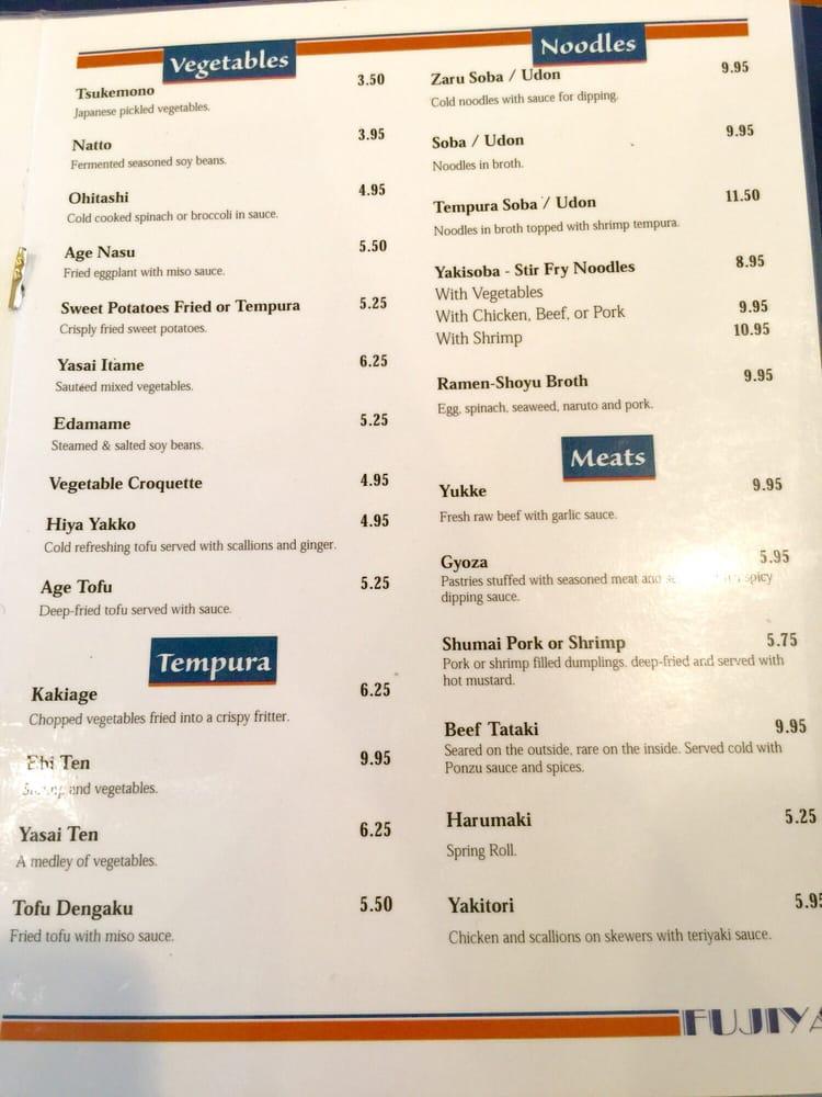Menu at Fujiya Japanese Restaurant, Kendall West