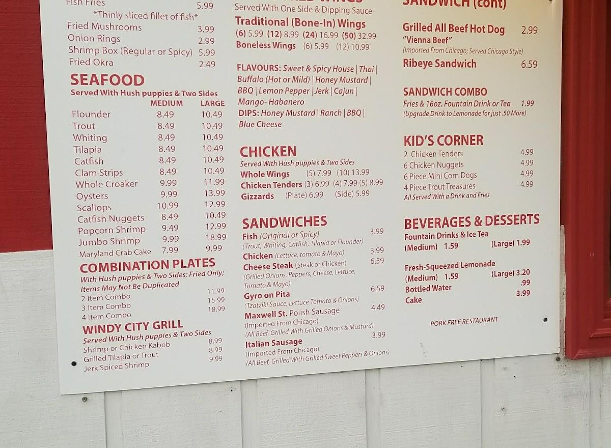 Menu at J & J Fish & Chicken restaurant, Durham, S Miami Blvd