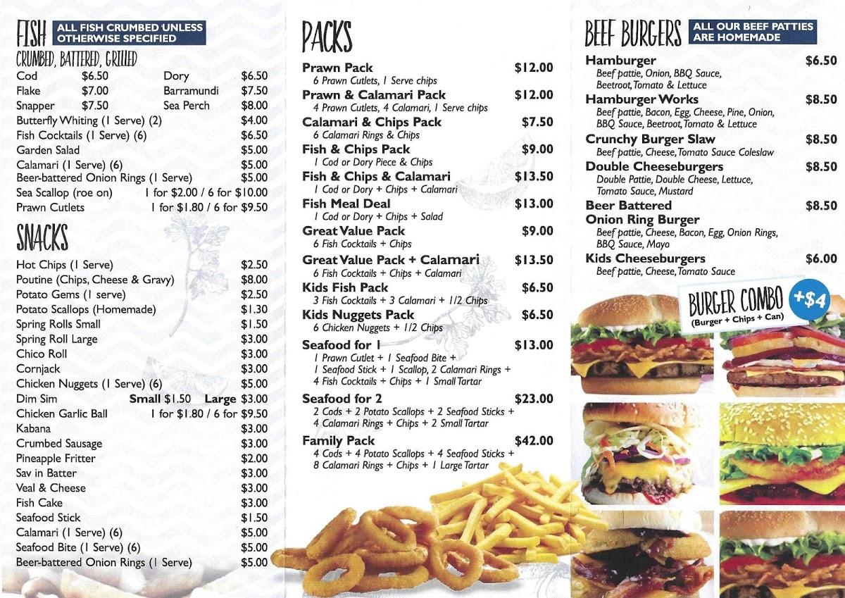 Menu at Mary's Seafood restaurant, Mitchelton