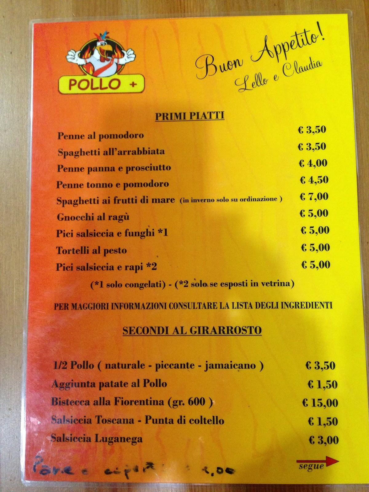 Menu da Pollo+ ristorante, Grosseto