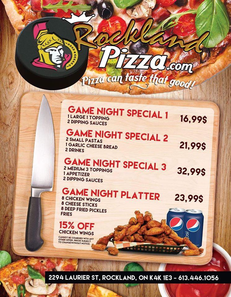 Menu at Rockland Pizza restaurant, Clarence-Rockland