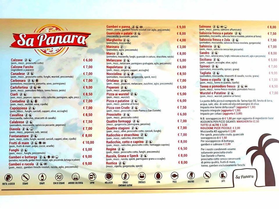 Menu at Sa Panara restaurant, Iglesias