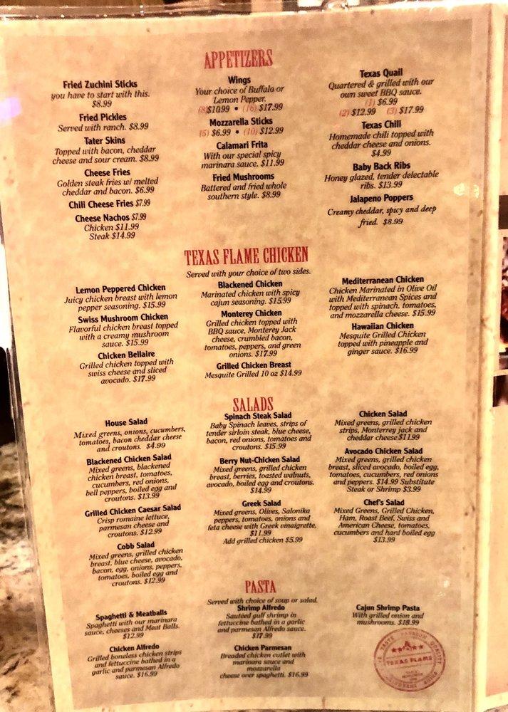 Menu at Texas Flame Steakhouse, Corpus Christi