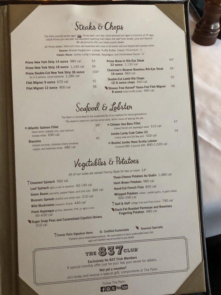 Menu at The Palm – New York steakhouse, West New York, 250 W 50th St