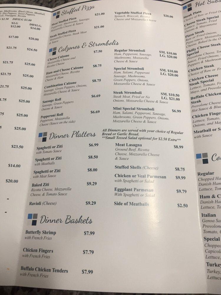 Menu at Frank's Pizza pizzeria, North East