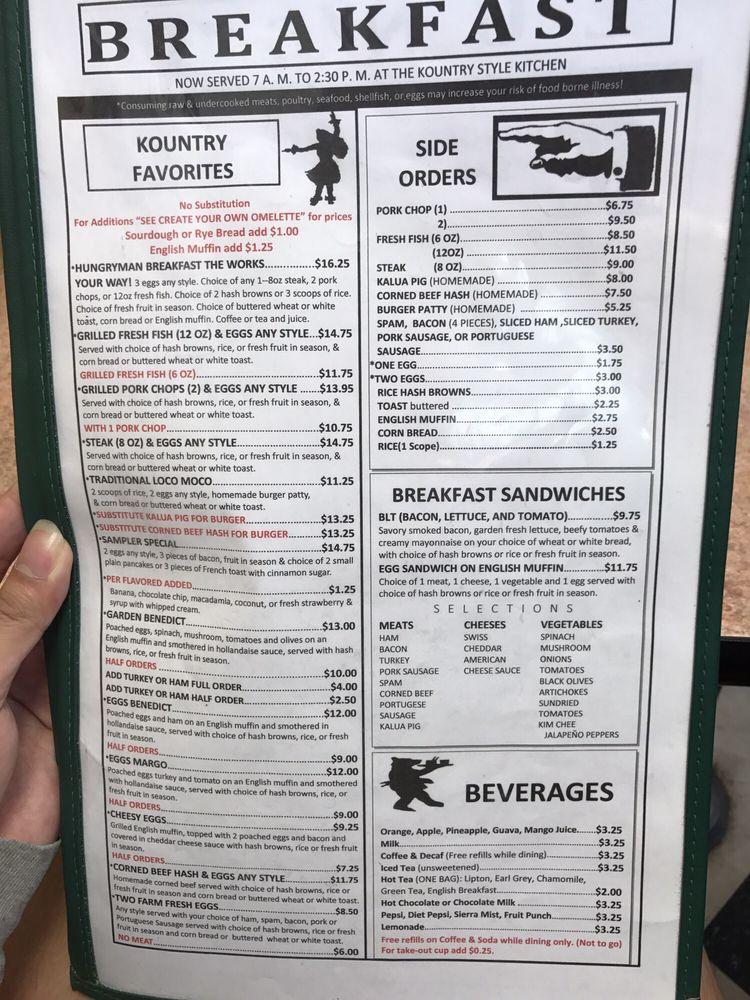 Menu at Kountry Style Kitchen Restaurant Ewa Beach, Ewa Beach