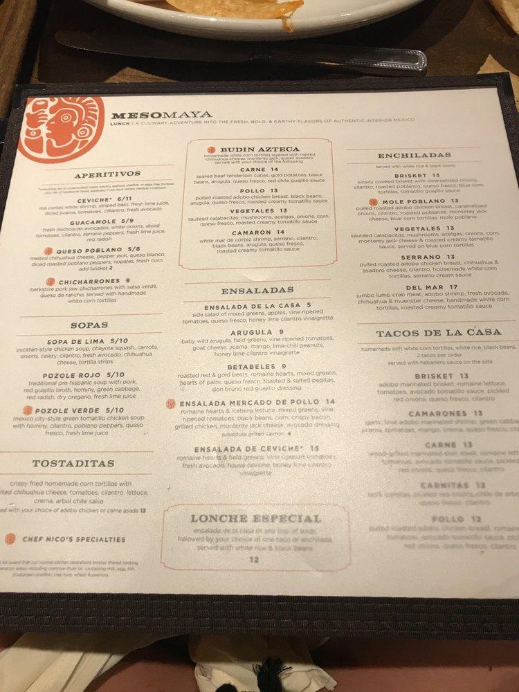 Menu at Meso Maya Comida y Copas pub & bar, Dallas, Belt Line Rd
