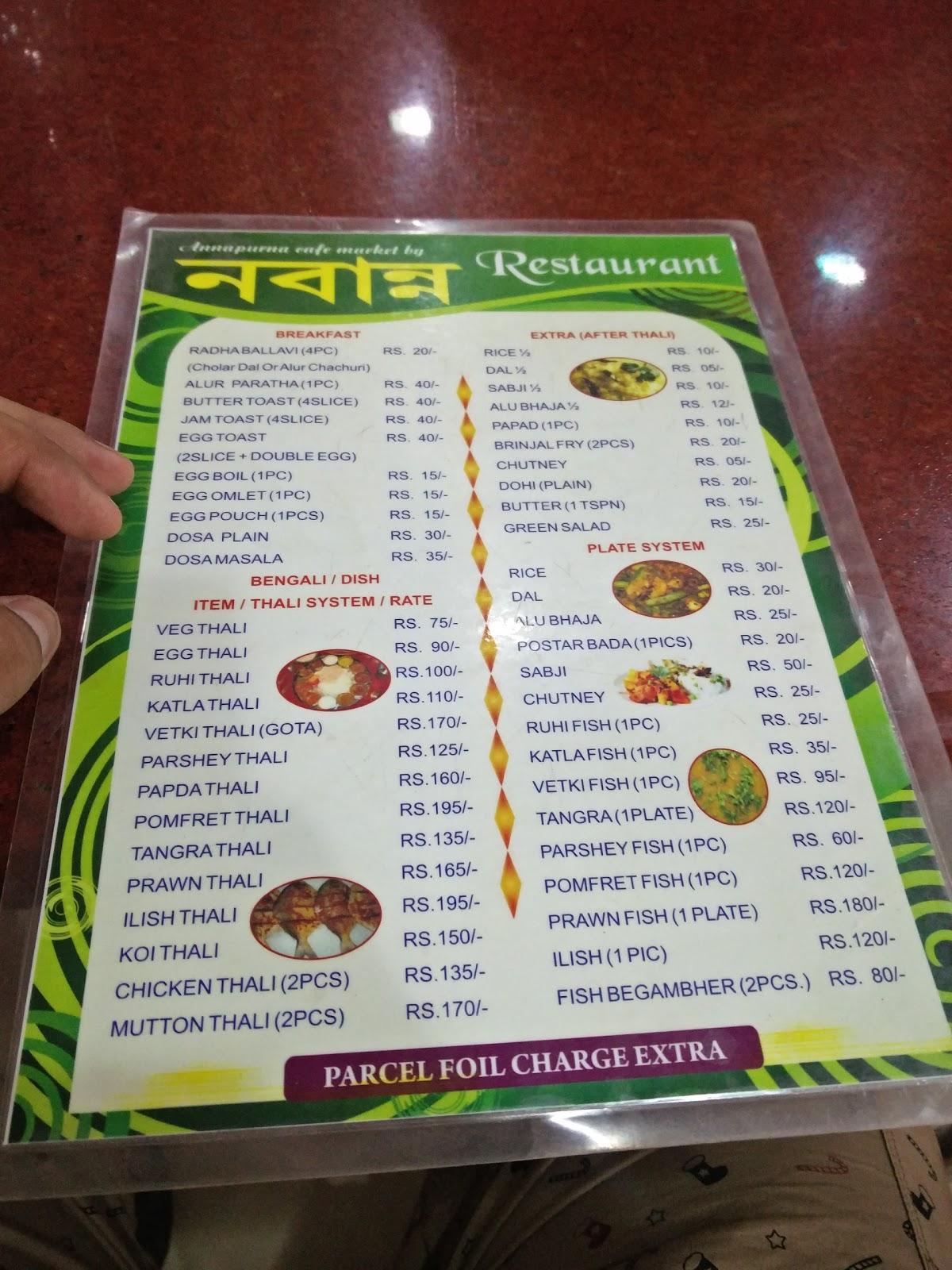 Menu at Nabanna Restaurant, Puri