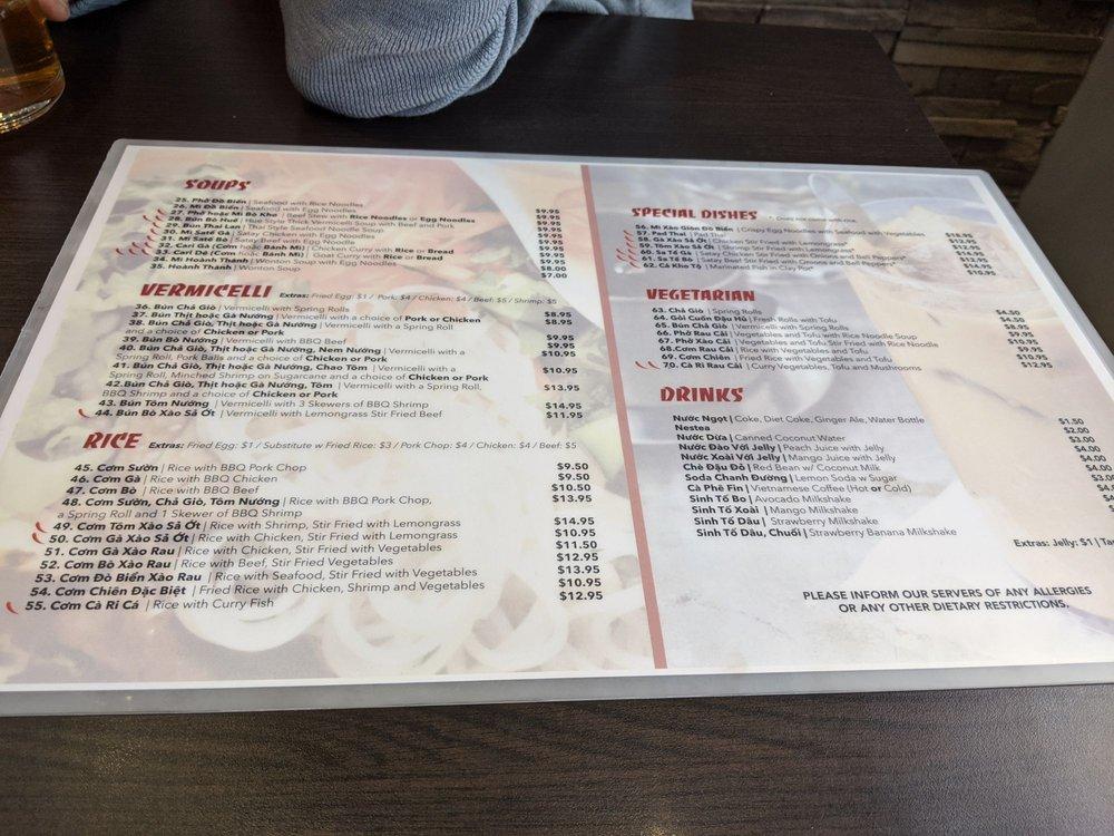 Menu at PHO XL restaurant, Mississauga