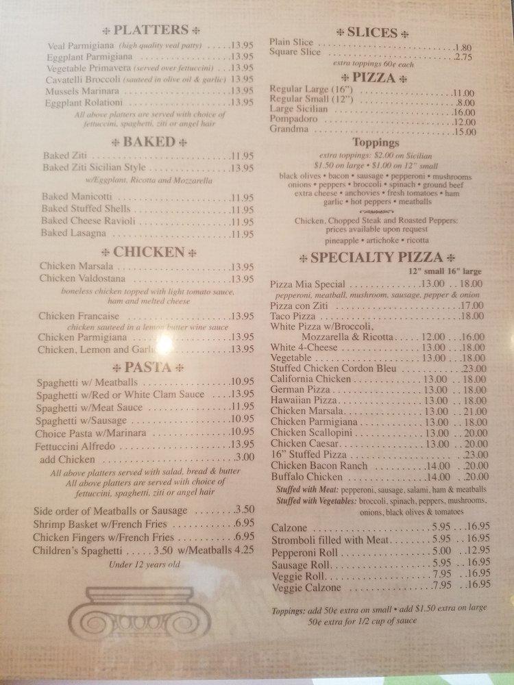Menu at Pizza Mia pizzeria, Belvidere, 189 County Road 519