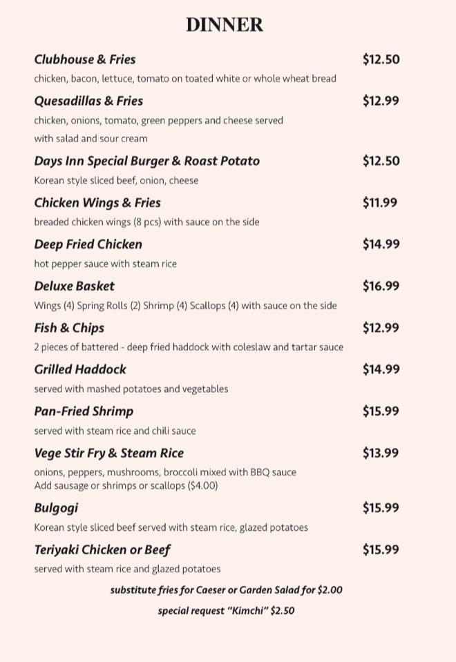 Menu at 50 North restaurant, Bridgewater