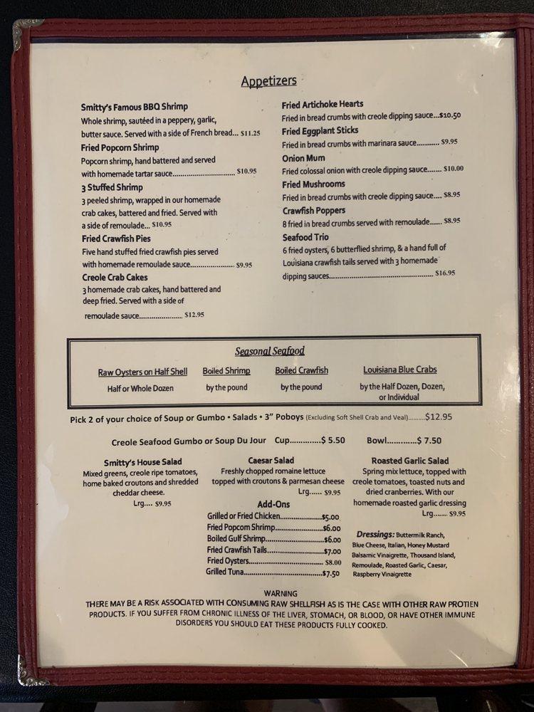 Menu at Smitty's Seafood restaurant, Kenner, W Esplanade Ave