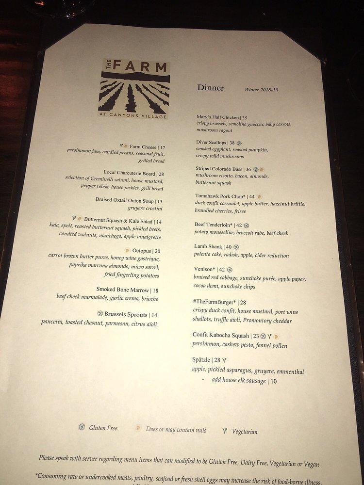 Menu at The Farm Restaurant, Park City