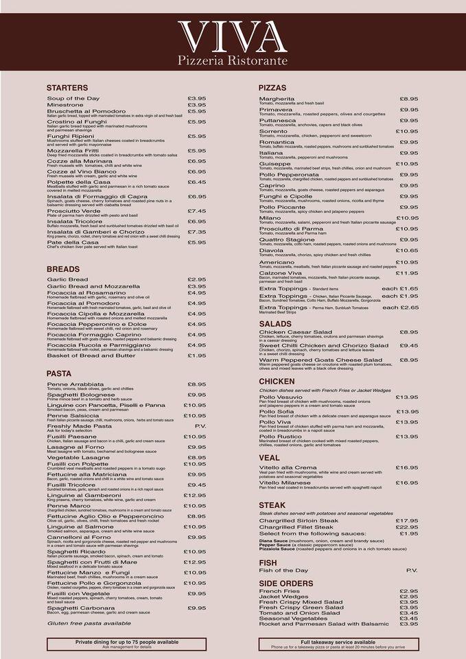 Menu at Viva Ristorante (Italian Restaurant) Glasgow, Glasgow