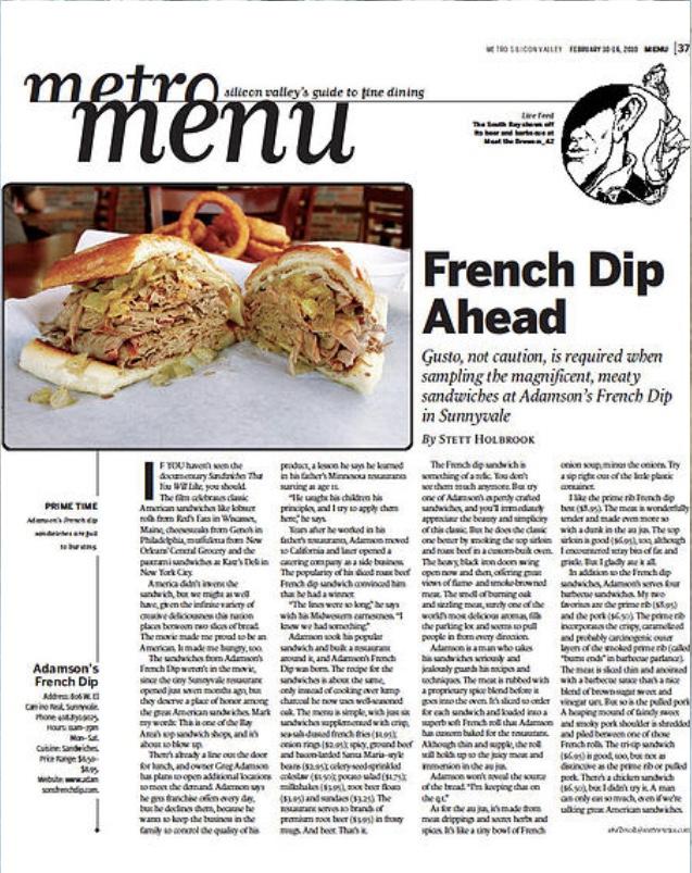 Menu at Adamson's French Dip restaurant, Sunnyvale