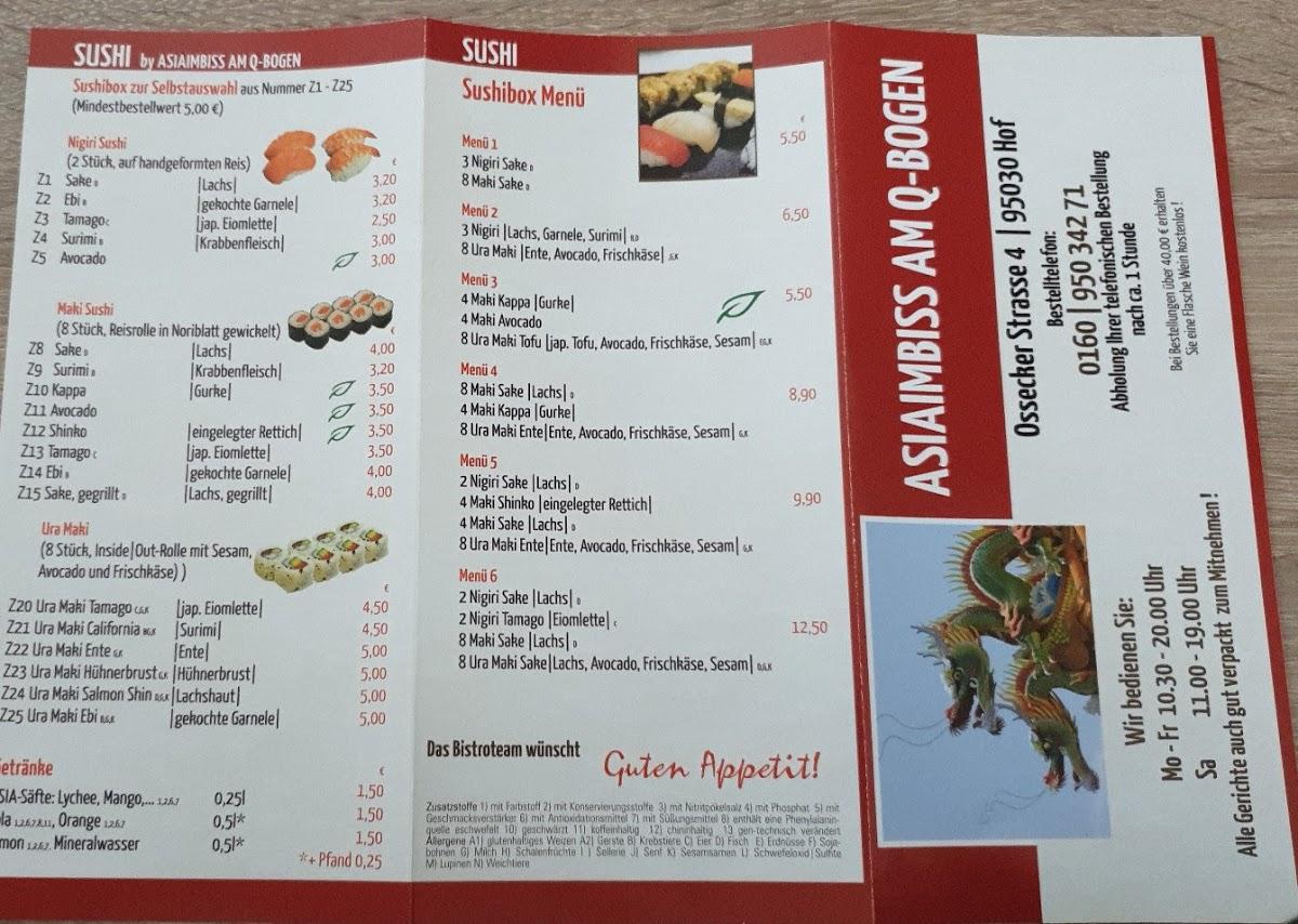 Menu at Asia Imbiss, Hof