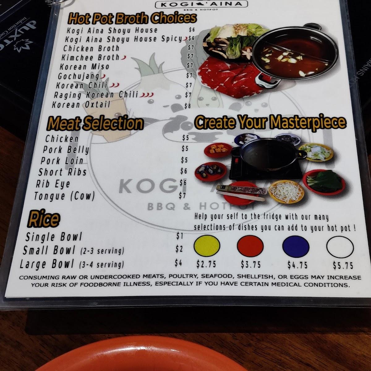 Menu at Kogi Aina BBQ, Kaneohe