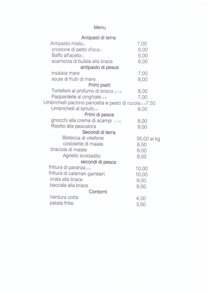 Menu da La Baracca, Castel Giorgio