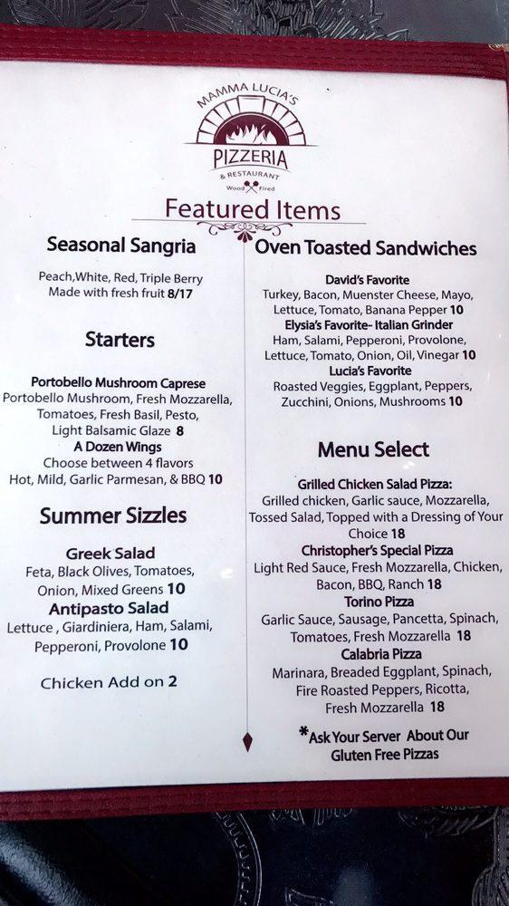 Menu at Mamma Lucia's Pizzeria at Sorrenti Family Estate, Saylorsburg ...