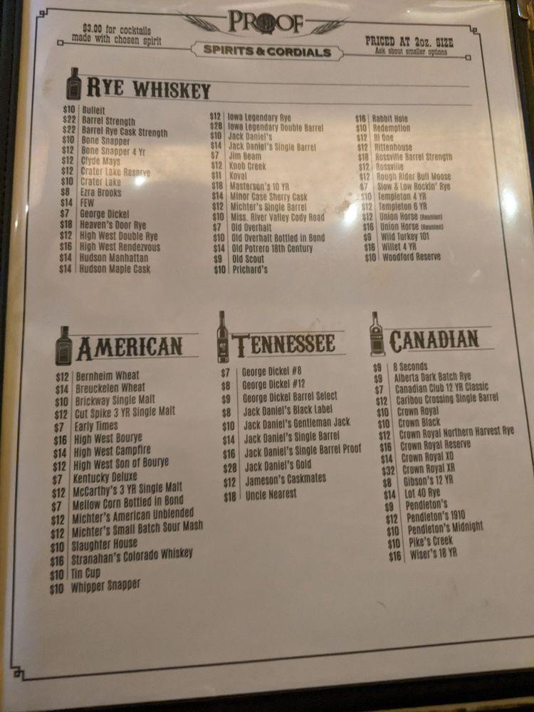 Menu at Proof pub & bar, Omaha, 120 S 31st Ave #5105