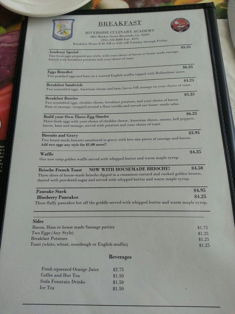 Menu at Riverside Community College Culinary Academy restaurant ...