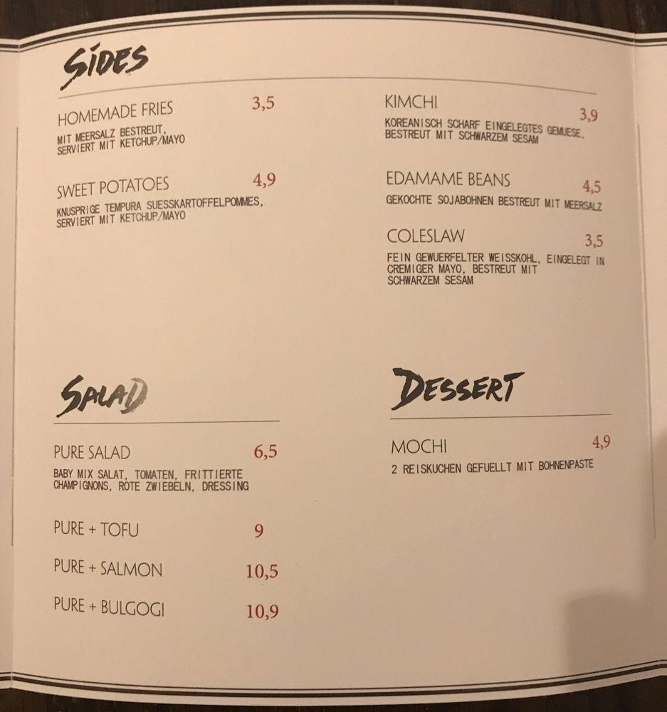 Menu at Shiso Burger restaurant, Berlin, Auguststraße 29C