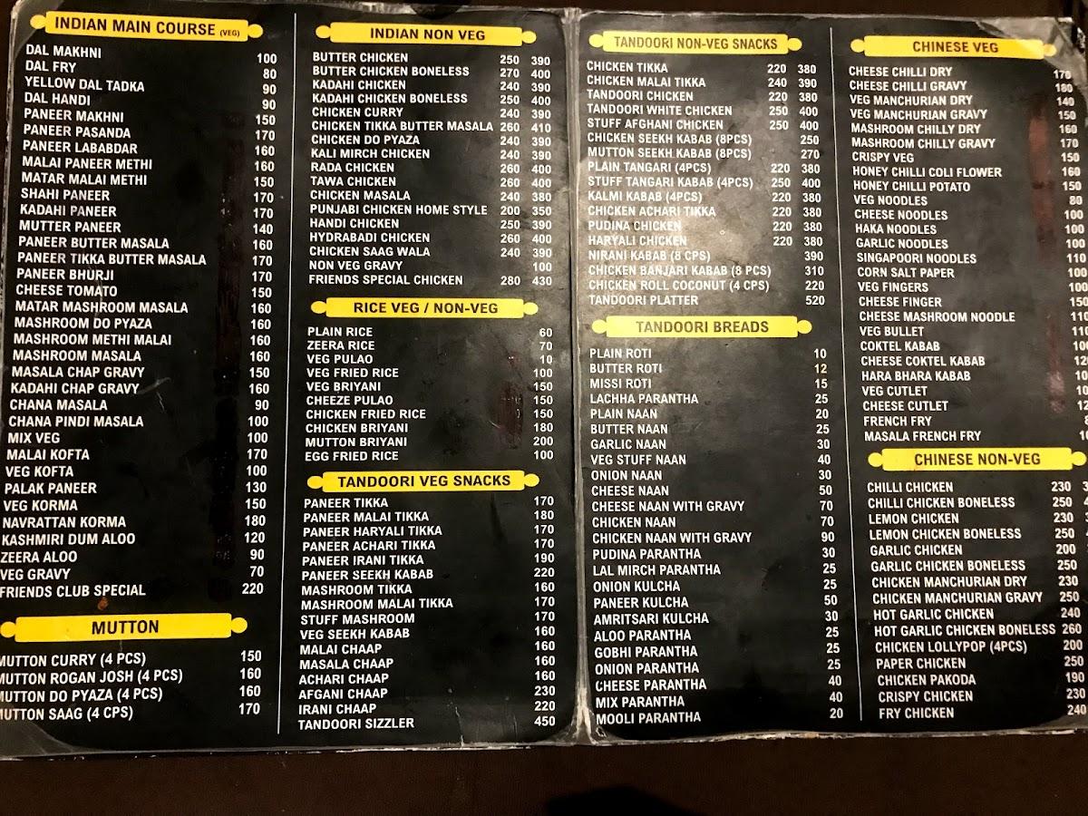 Menu at The Friends Club, Raman