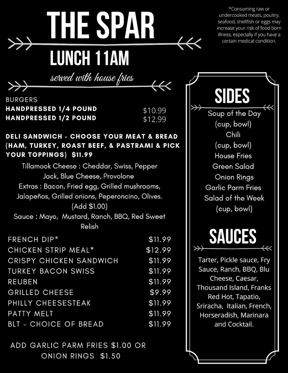 Menu at The Spar Restaurant & Bar, Cathlamet