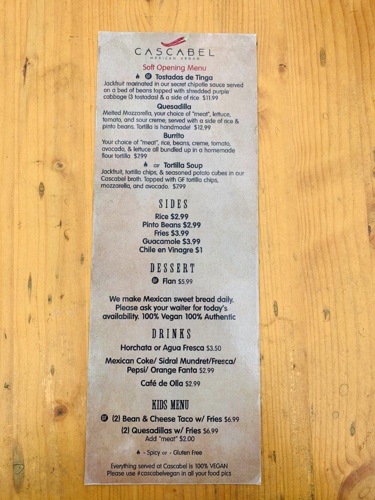 Menu at Cascabel restaurant, Houston
