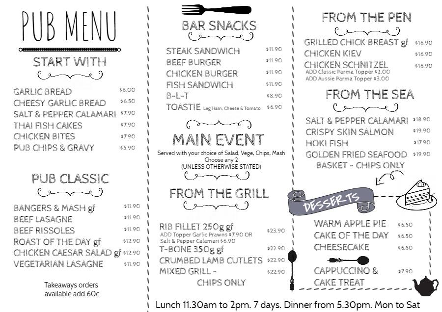 Menu at Criterion Hotel Warwick pub & bar, Warwick