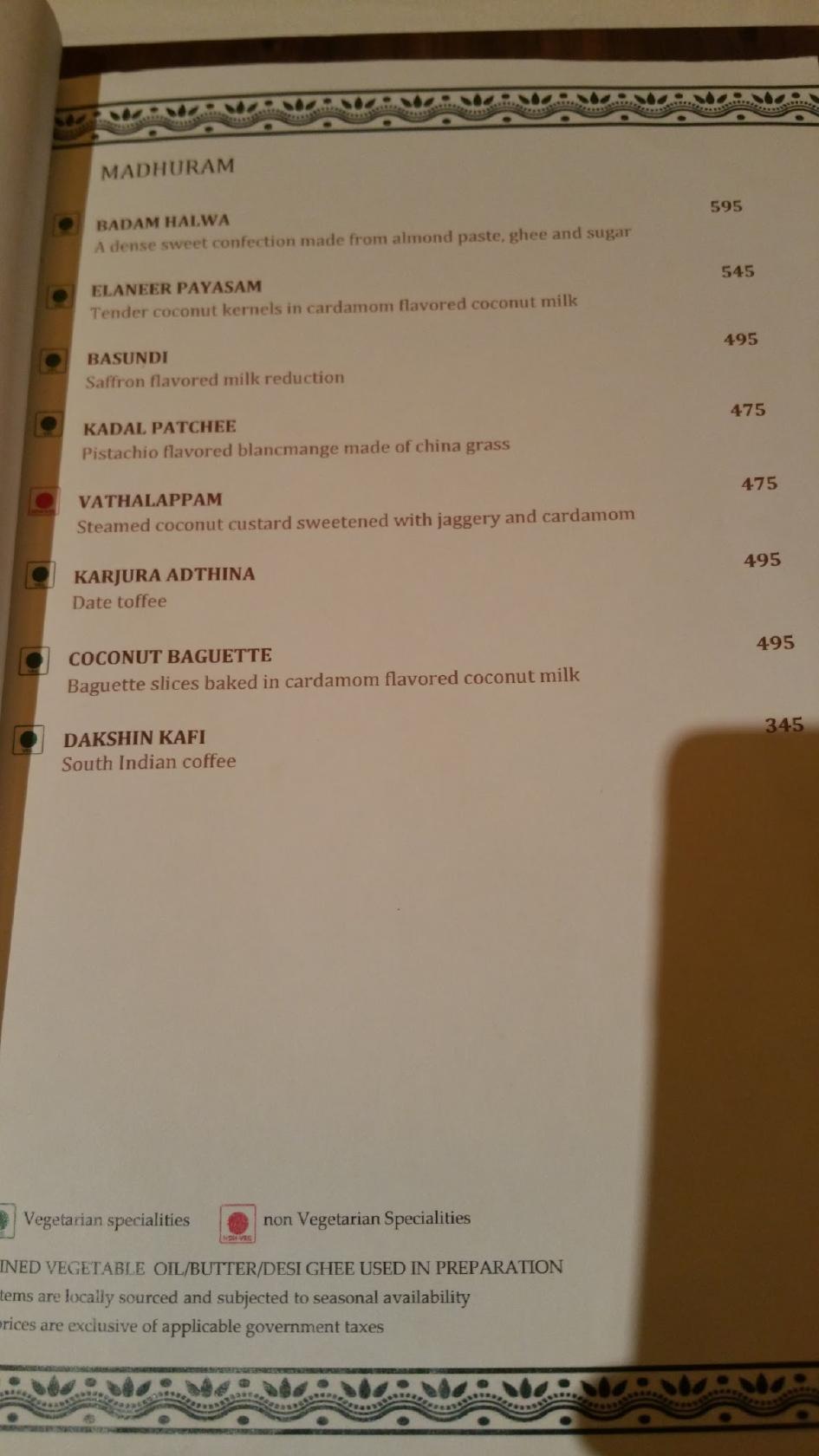 Menu at Dakshin, Chennai, Crowne Plaza Chennai Adyar Park