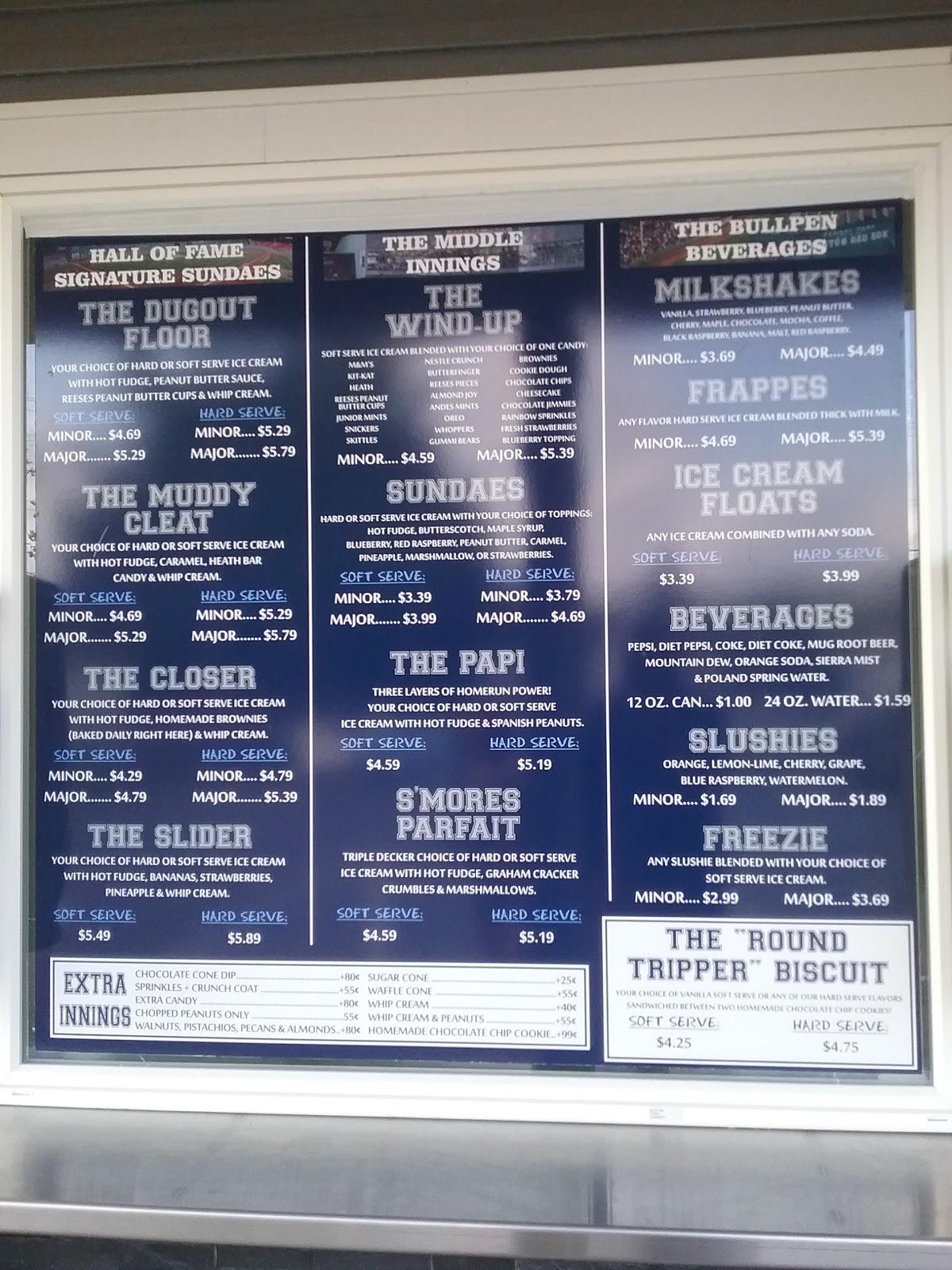 Menu at Fielder's Choice Ice Cream restaurant, Manchester