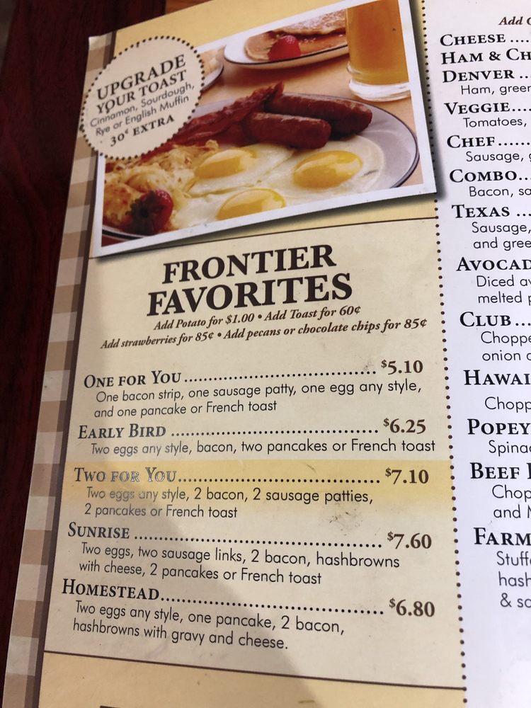 Menu at Frontier Cafe, Grinnell