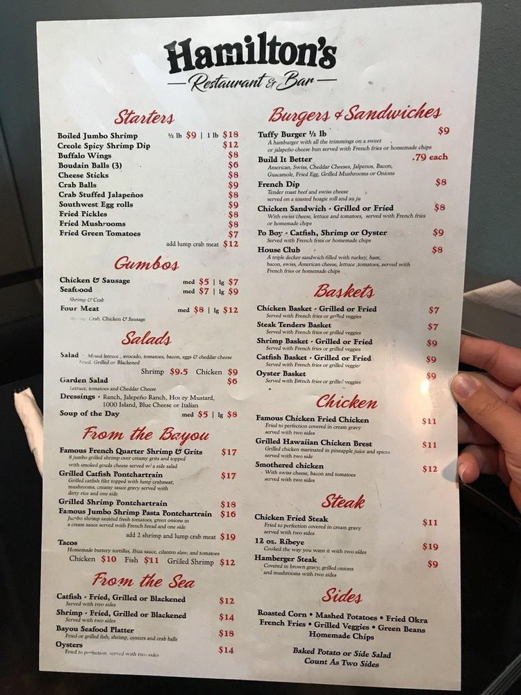 Menu at Hamilton's Restaurant And Bar, Port Arthur