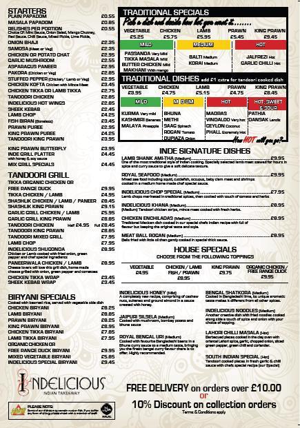 Menu at Indelicious fast food, London