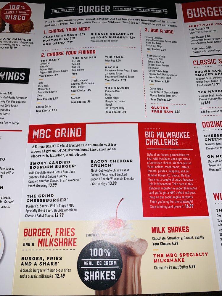 Menu at Milwaukee Burger Company - Eau Claire pub & bar, Eau Claire