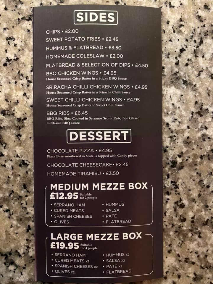 Menu at Serrano's Deli Pizza pizzeria, Padiham