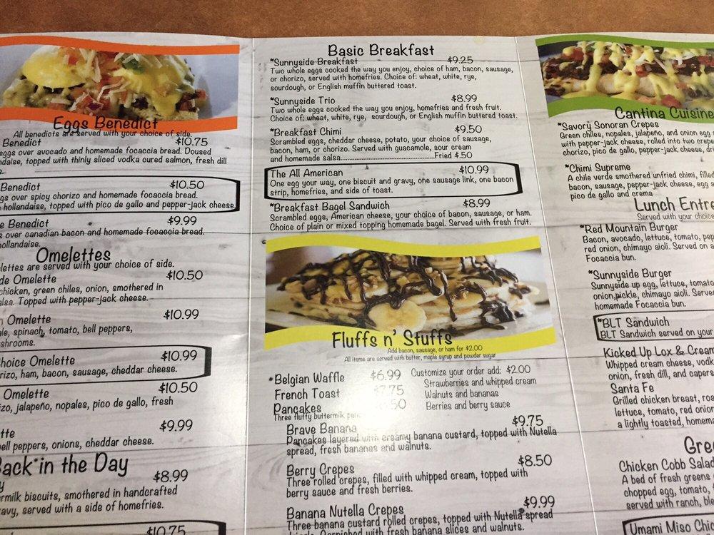 Menu at Sunnyside Breakfast Lounge pub & bar, Mesa