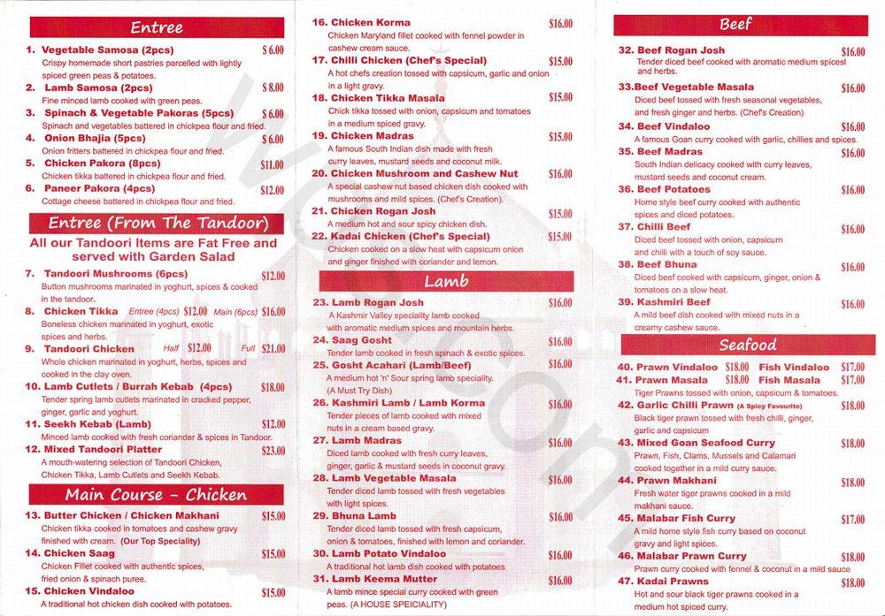 Menu at Tandoori Corner restaurant, Wantirna South