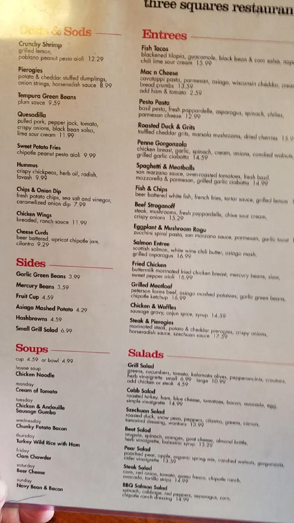 Menu at 3 Squares Restaurant, Maple Grove