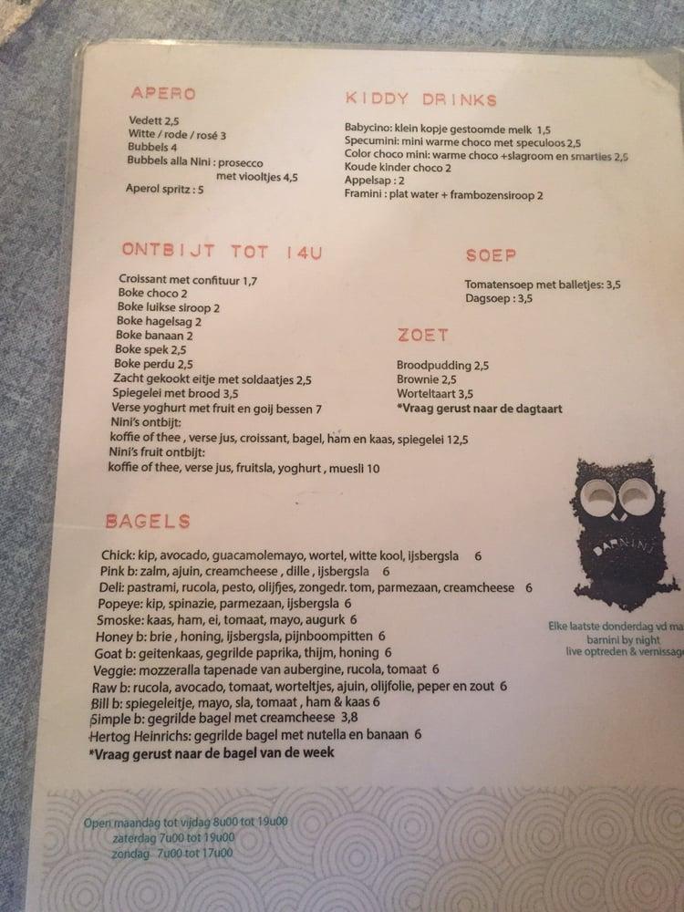 Menu at Barnini, Antwerp